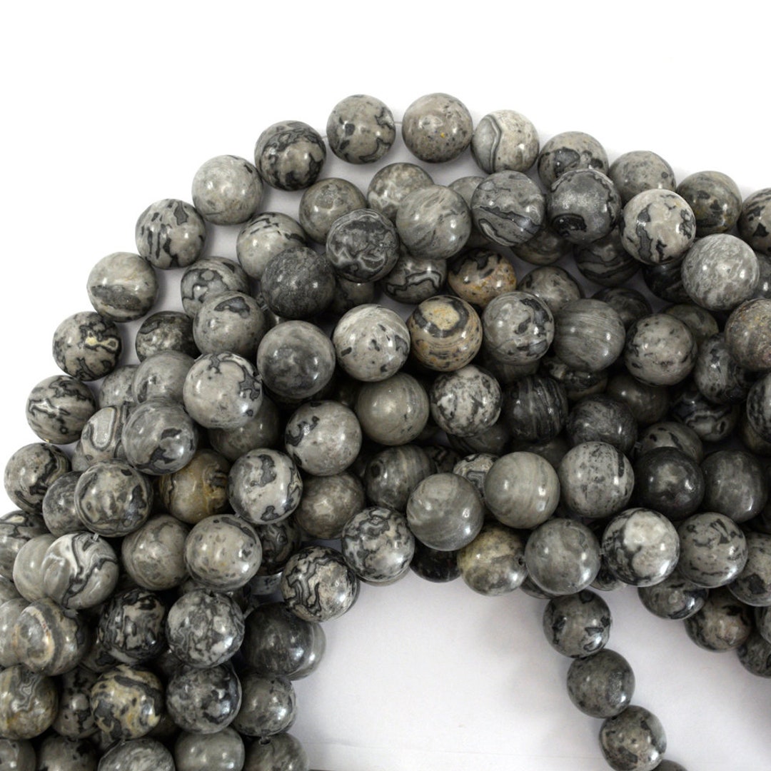 Natural Gray Map Jasper Round Beads Gemstone 15" Strand 4mm 6mm 8mm ...