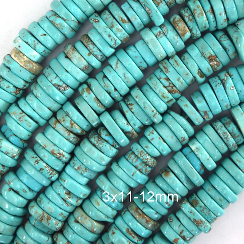 Blue Turquoise Heishi Disc Beads Gemstone 15" Strand 9-10mm 11-12mm S3 ...
