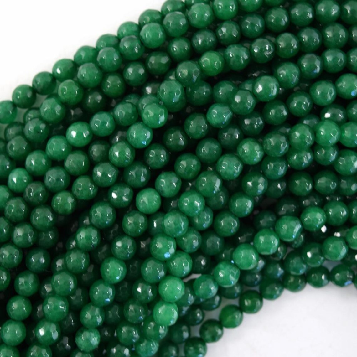 Faceted Emerald Green Jade Round Beads 15" Strand 3mm 4mm 6mm 8mm 10mm ...