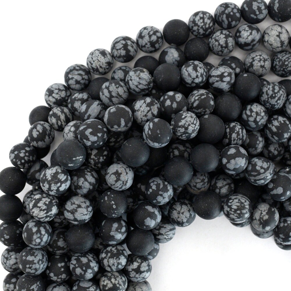 Natural Matte Black Snowflake Obsidian Round Beads 15 - Etsy