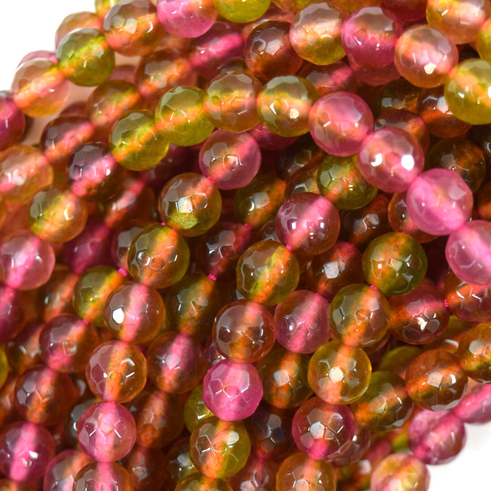 6mm Faceted Watermelon Tourmaline Jade Round Beads 15" Strand 39896 - Etsy