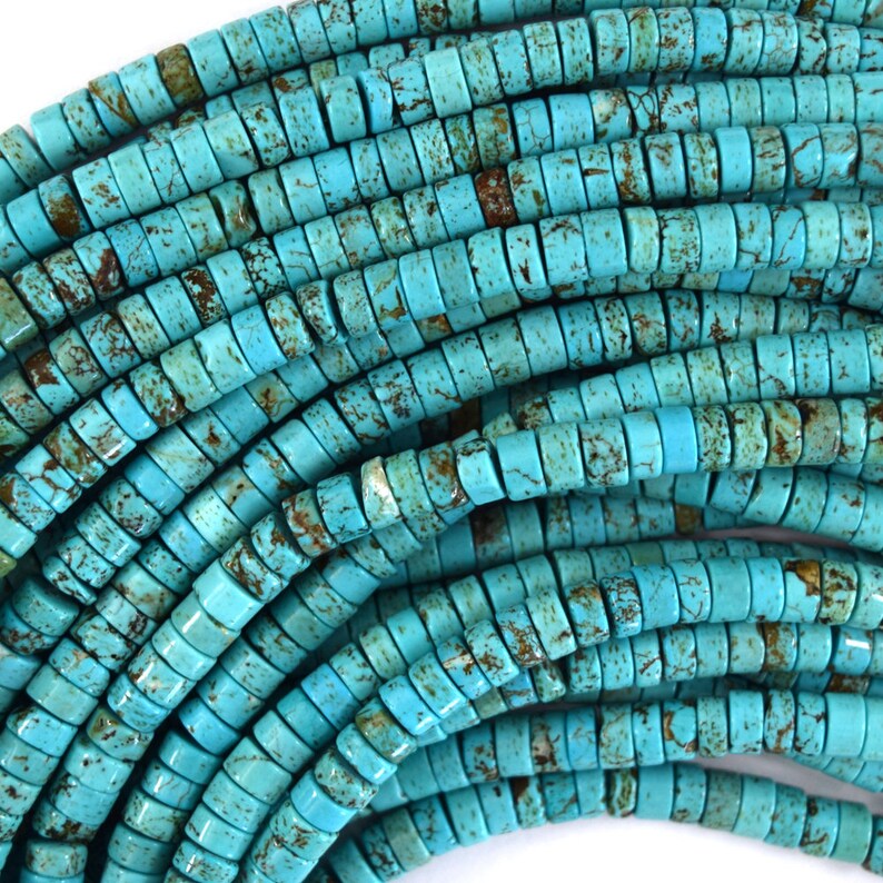 Brown Matrix Blue Turquoise Heishi Disc Beads Gemstone - Etsy