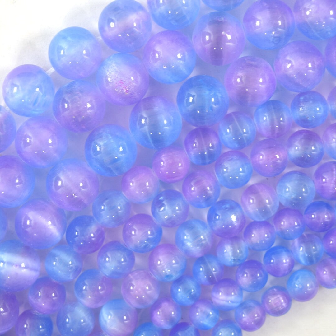 Genuine Blue Purple Selenite Round Beads Gemstone 15.5" Strand 6mm 8mm ...