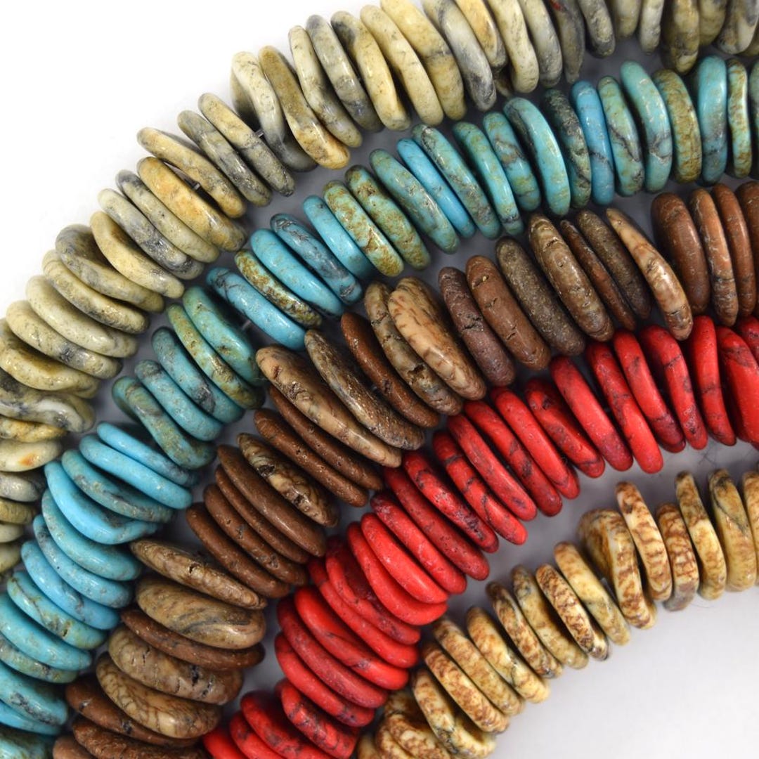 10mm 18mm Graduated Turquoise Disc Button Beads 16 Blue Brown Green Red ...