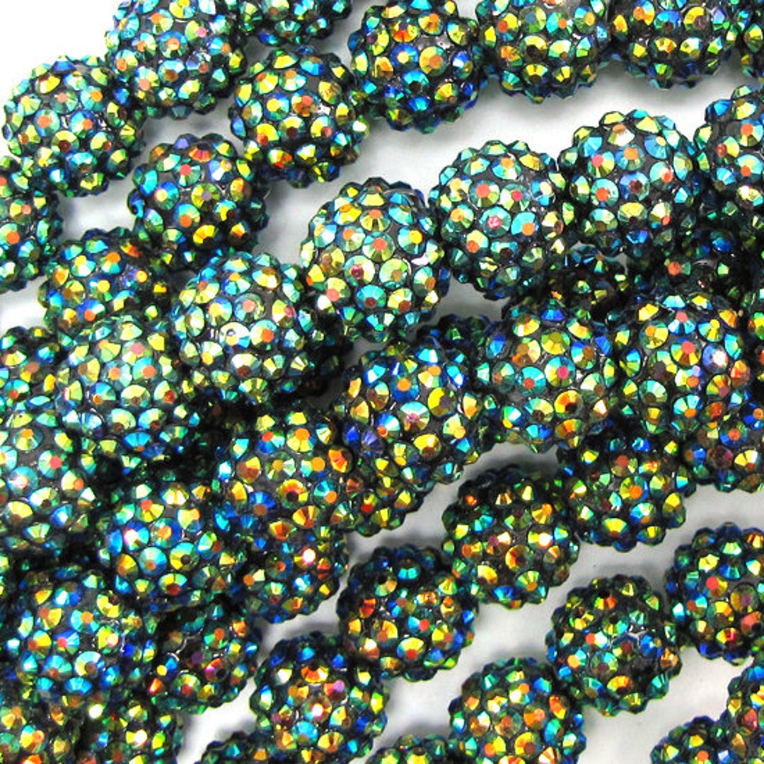 12 16mm Resin Acrylic Rhinestone Round Beads Dark Green 14164 - Etsy