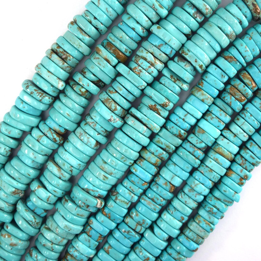 Blue Turquoise Heishi Disc Beads Gemstone 15" Strand 9-10mm 11-12mm S3 ...