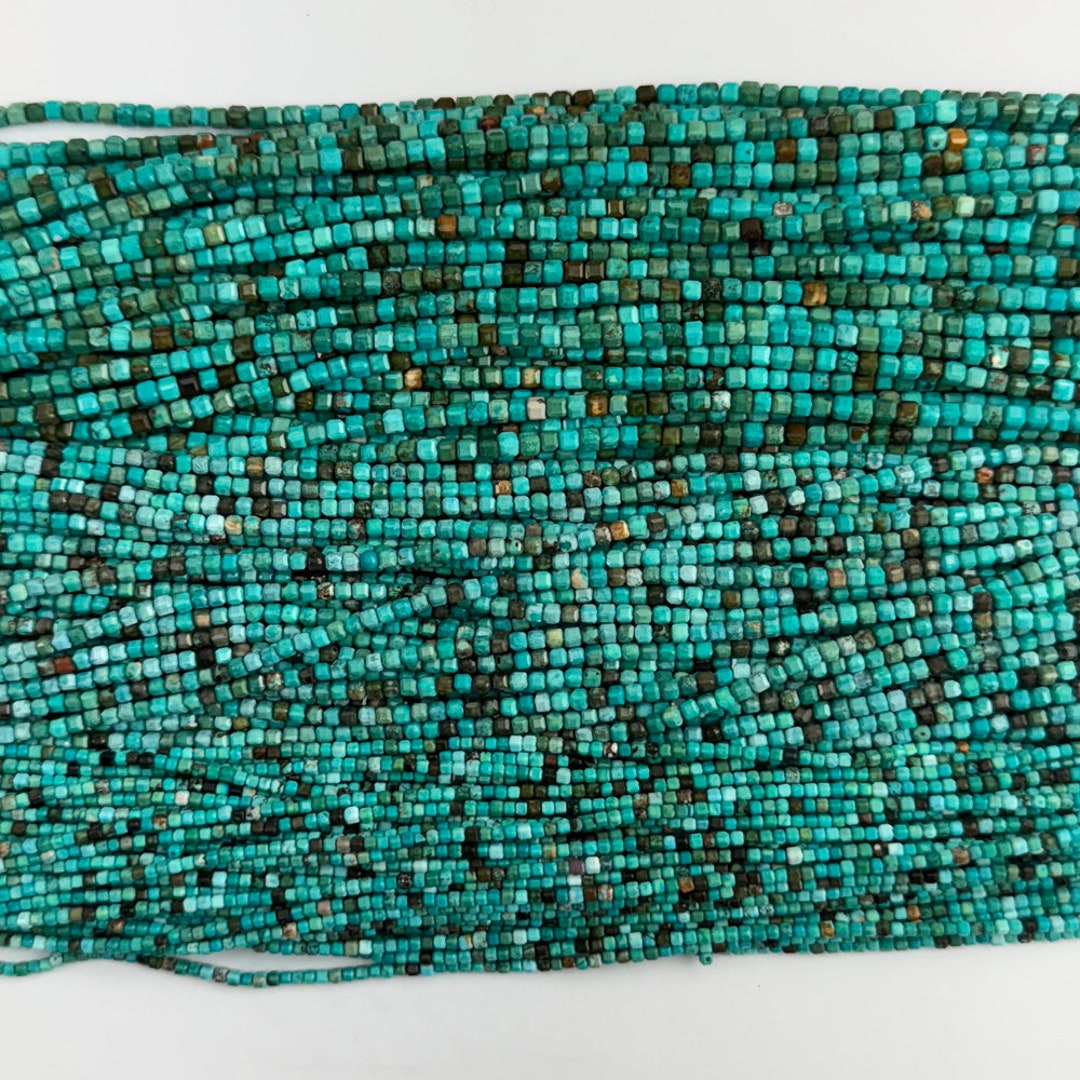 Faceted Brown Green Turquoise Cube Beads Gemstone 15.5" Strand 2mm 3mm ...