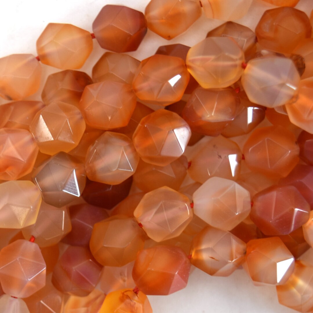 Natural Star Cut Faceted Carnelian Round Beads Gemstone 14" Strand 6mm ...