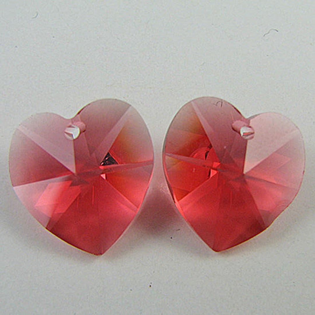 2 14mm Swarovski Crystal Heart Pendant 6202padparadscha 2856 - Etsy