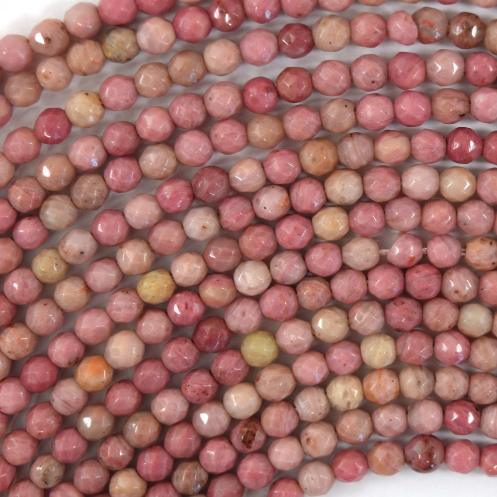 Natural Faceted Pink Rhodonite Round Beads 15 Strand 4mm - Etsy