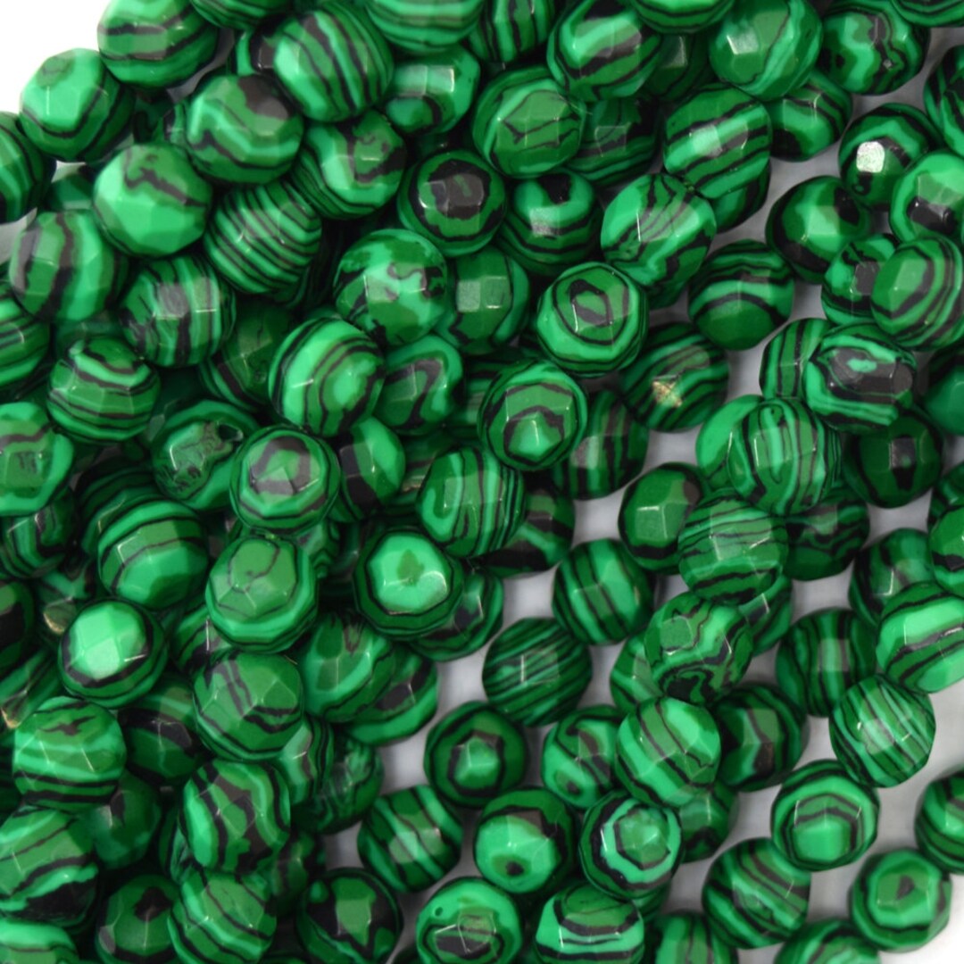 Faceted Synthetic Green Malachite Round Beads 15" Strand 6mm 8mm 10mm ...