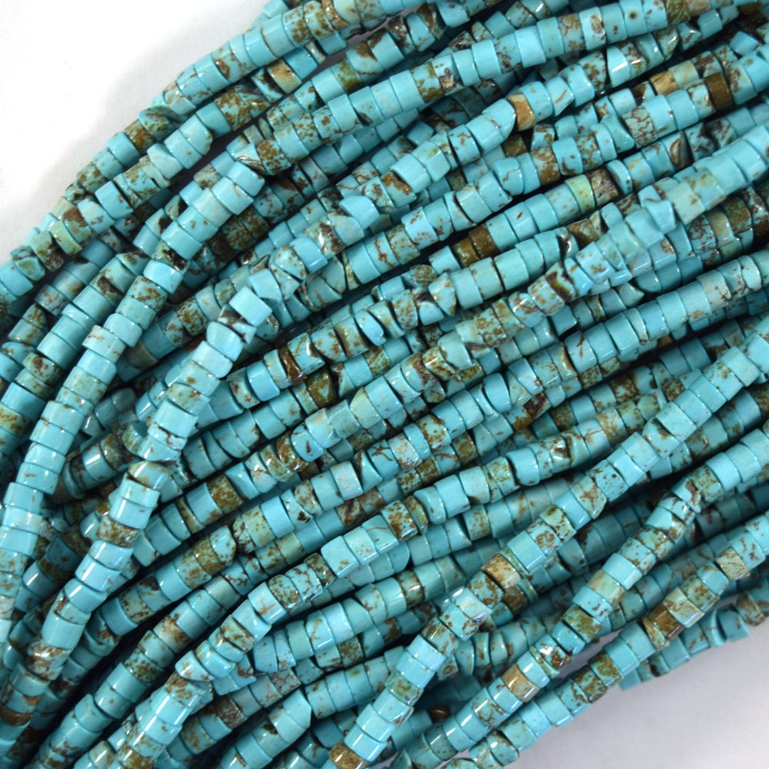 2-2.5x4mm Blue Turquoise Heishi Disc Beads 15" Strand Brown Matrix S2 ...