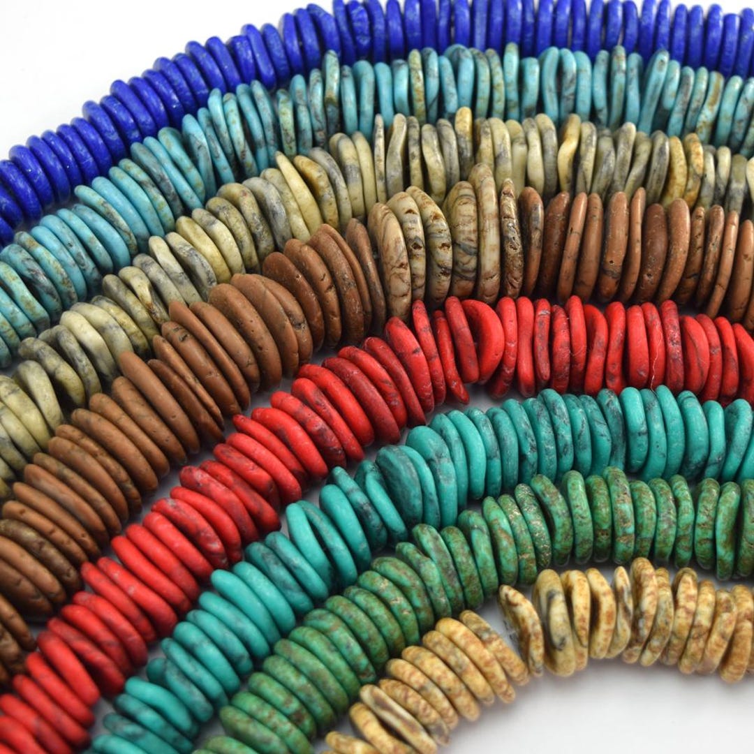 10mm - 18mm Graduated Turquoise Disc Button Beads 16" Blue Brown Green ...