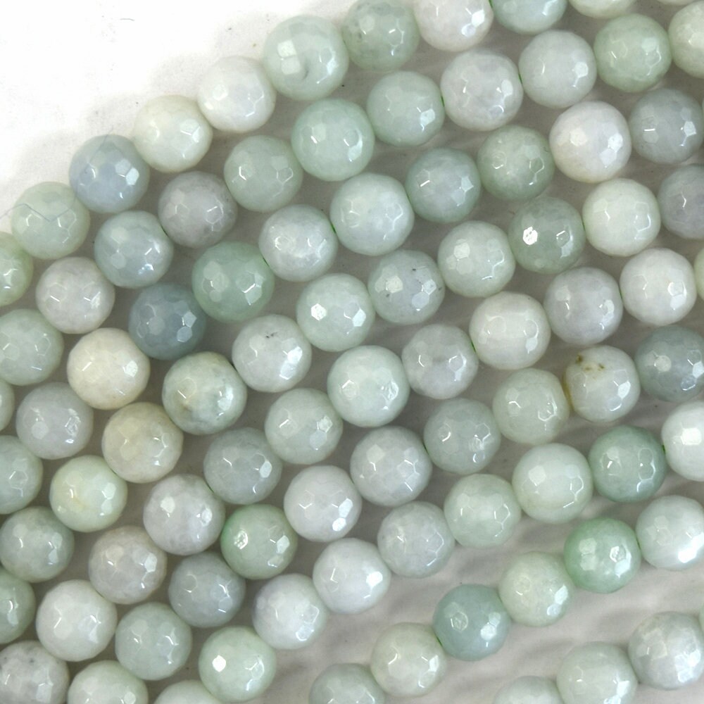 Natural Faceted L Green Burma Jadeite Jade Round Beads 15" Burmese 6mm ...