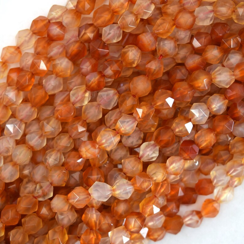 Natural Star Cut Faceted Carnelian Round Beads Gemstone - Etsy