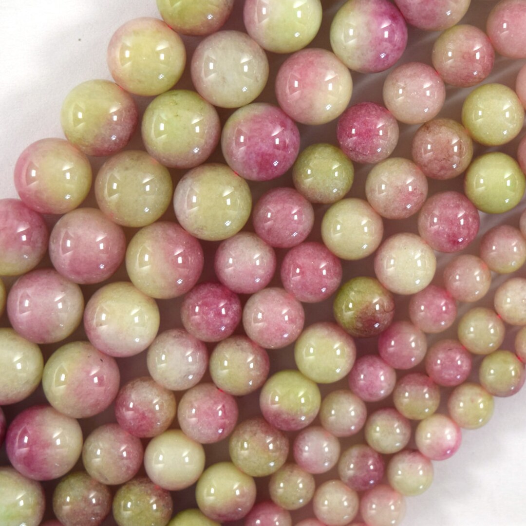 Malaysia Green Pink Colored Jade Round Beads Gemstone 15" Strand 6mm ...
