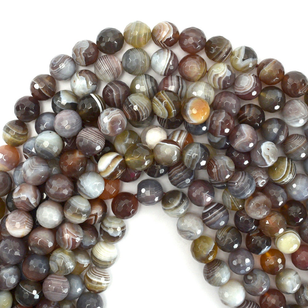 AA Natural Faceted Botswana Agate Round Gemstone 15.5" Strand 6mm 8mm ...