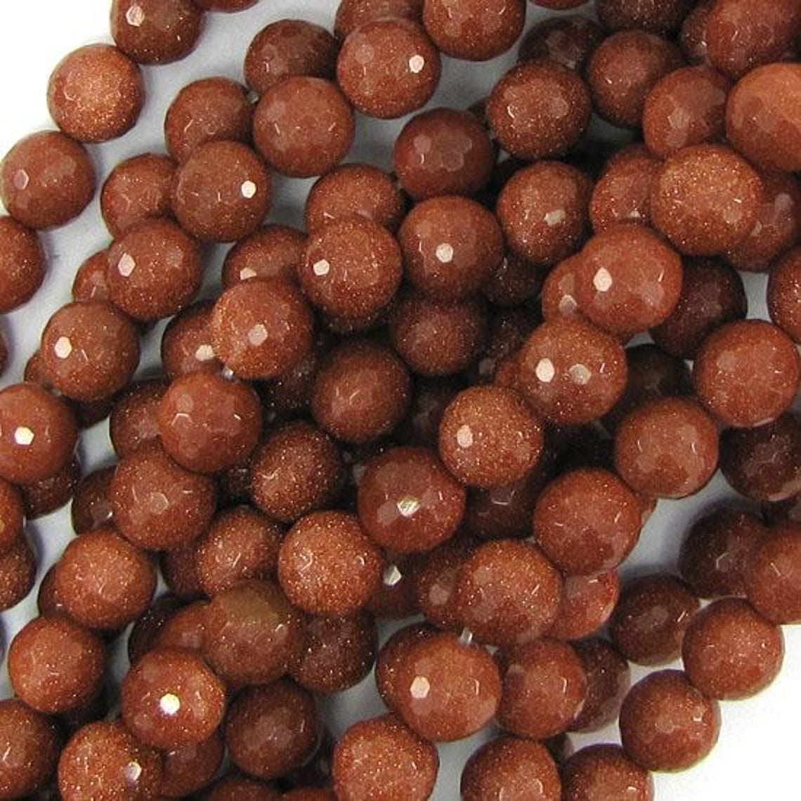 Faceted Goldstone Round Beads Gemstone 14" Strand Sandstone 6mm 8mm ...