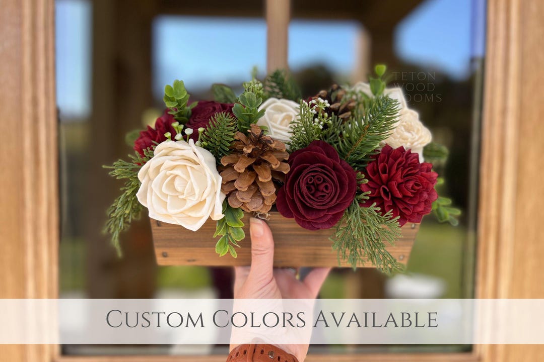 Cedar and Pine Wood Flower Centerpiece / Floral Farmhouse Arrangement ...