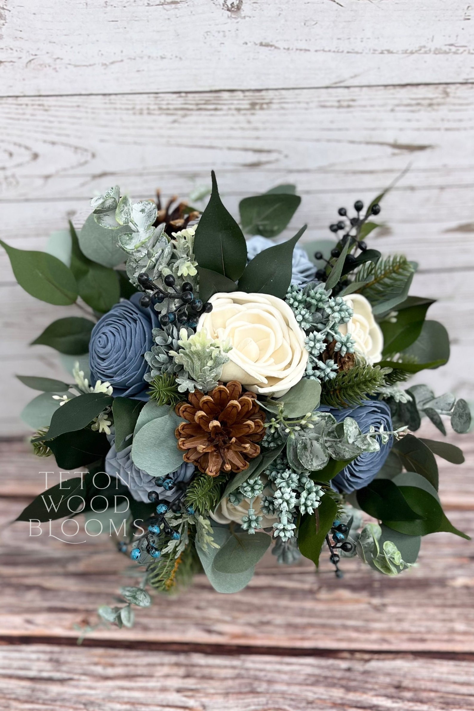 Dusty Slate Blue and Pinecone Wild Eucalyptus Bouquet / - Etsy
