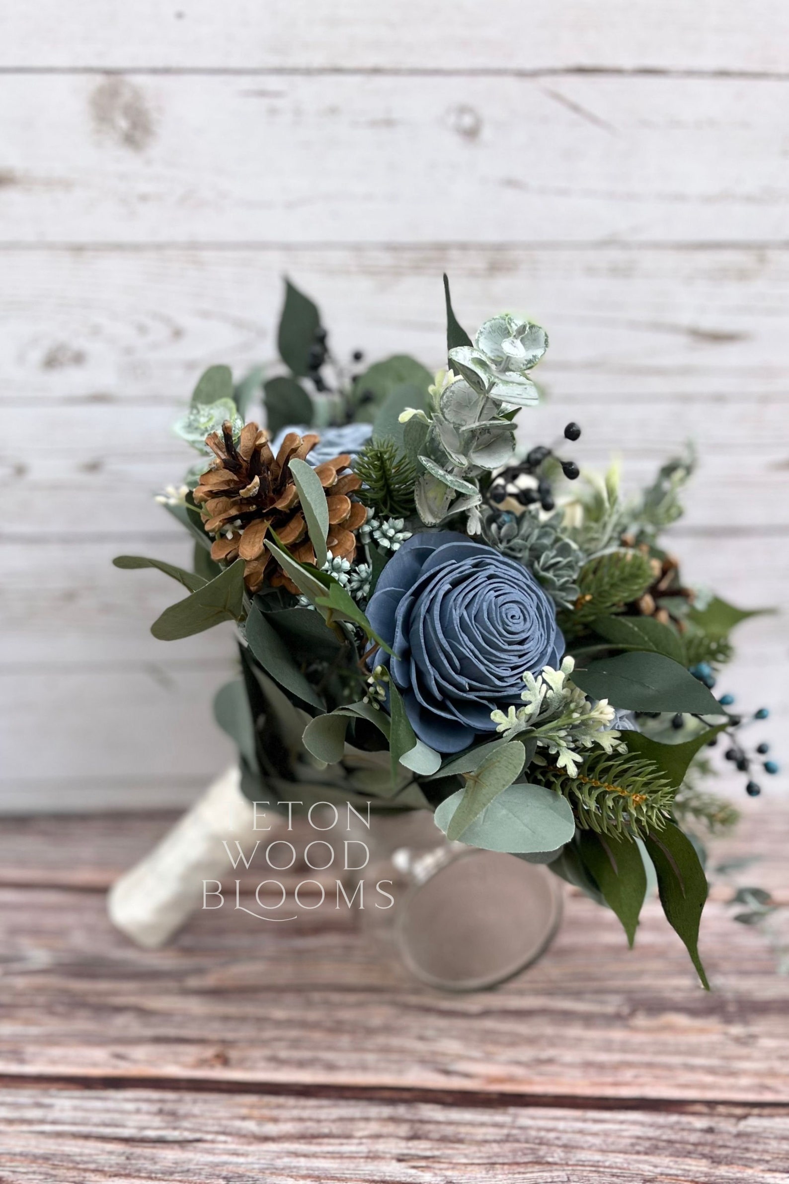 Dusty Slate Blue and Pinecone Wild Eucalyptus Bouquet / - Etsy