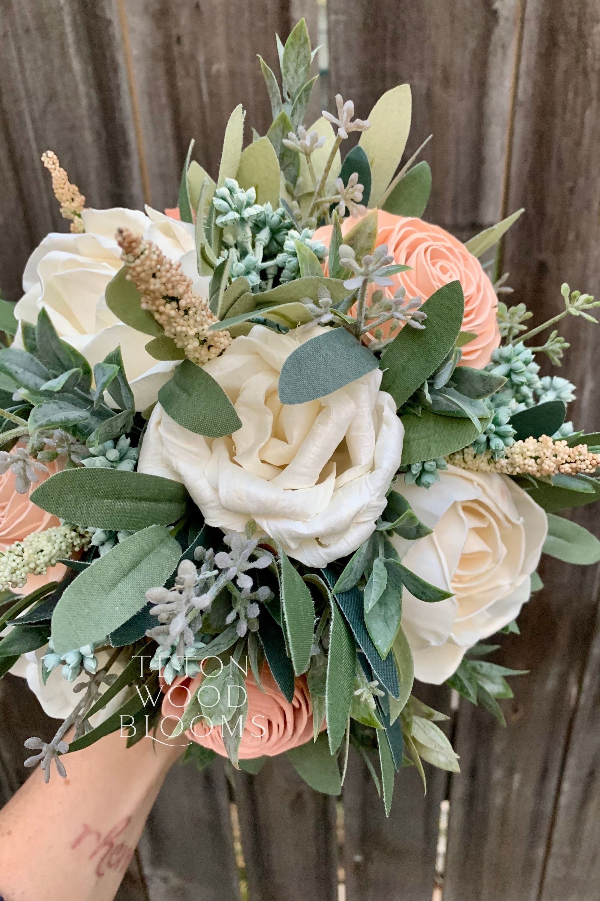 Wood Flower Wild Rose Bouquet / Rustic Elegant Bridal | Etsy