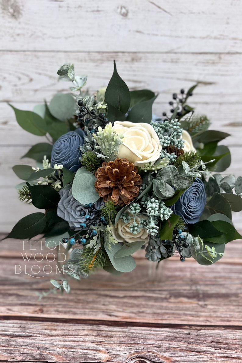 Dusty Slate Blue and Pinecone Wild Eucalyptus Bouquet / - Etsy