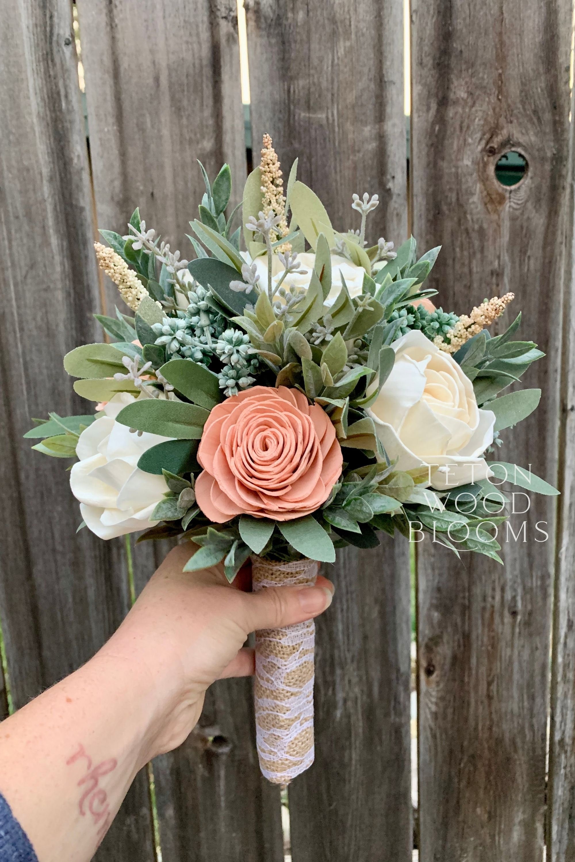 Wood Flower Wild Rose Bouquet / Rustic Elegant Bridal | Etsy