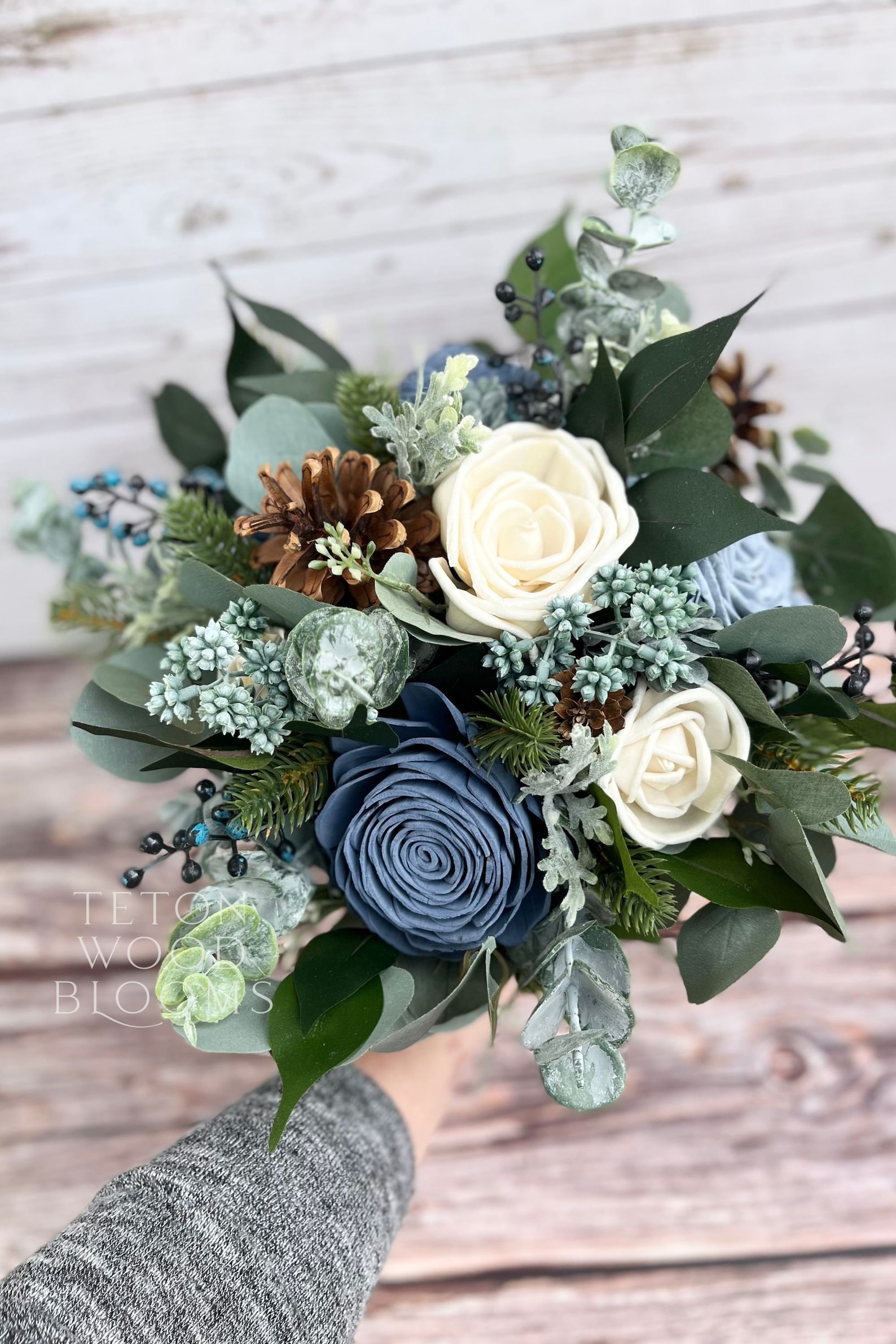 Dusty Slate Blue and Pinecone Wild Eucalyptus Bouquet / - Etsy