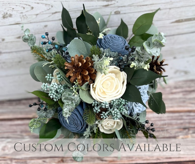 Dusty Slate Blue and Pinecone Wild Eucalyptus Bouquet / - Etsy