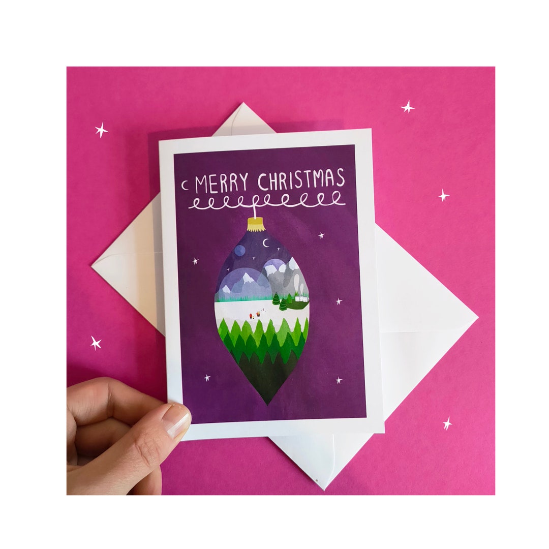 Purple Merry Christmas Card, Bauble Card, Retro Christmas Bauble Card ...