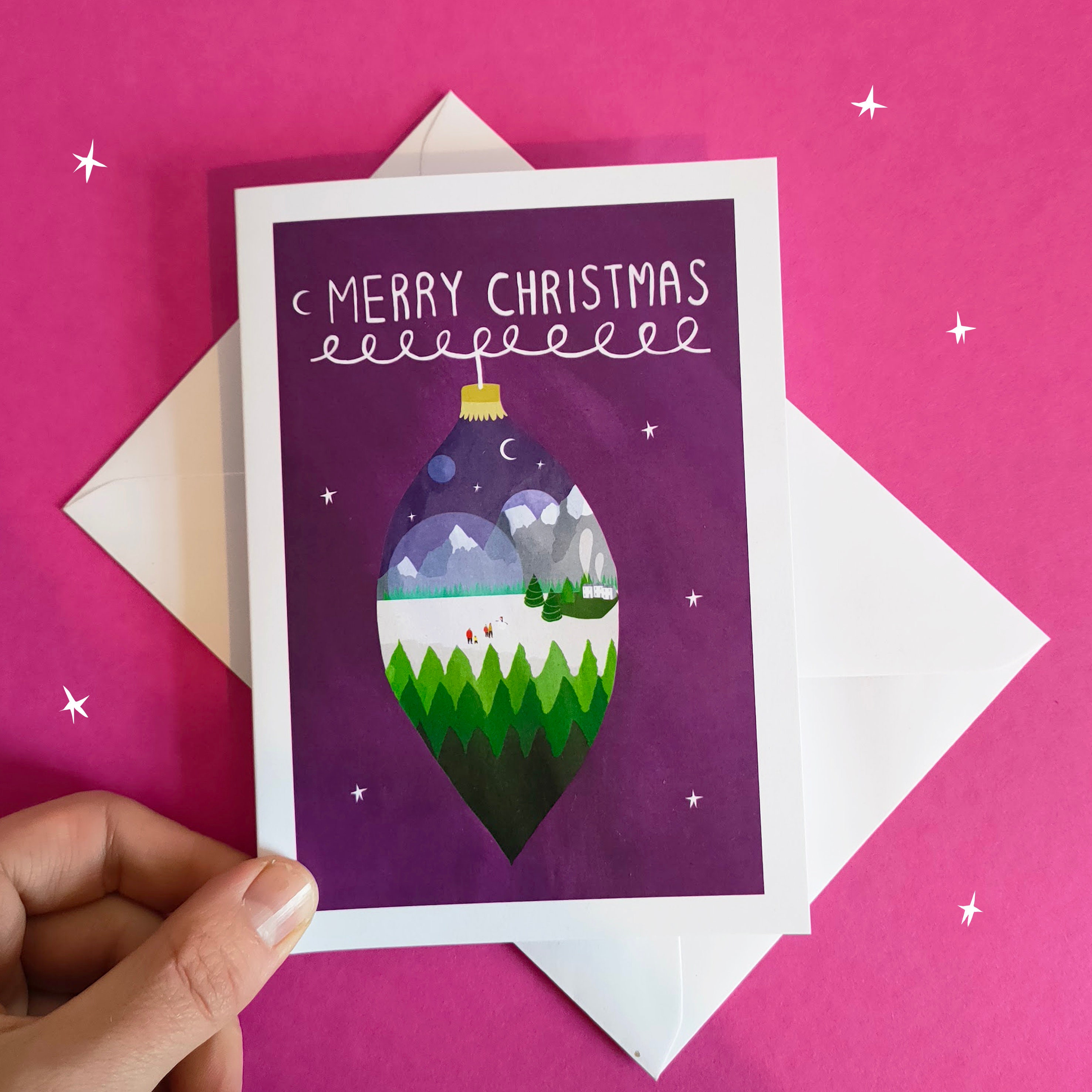 Purple Merry Christmas Card, Bauble Card, Retro Christmas Bauble Card ...