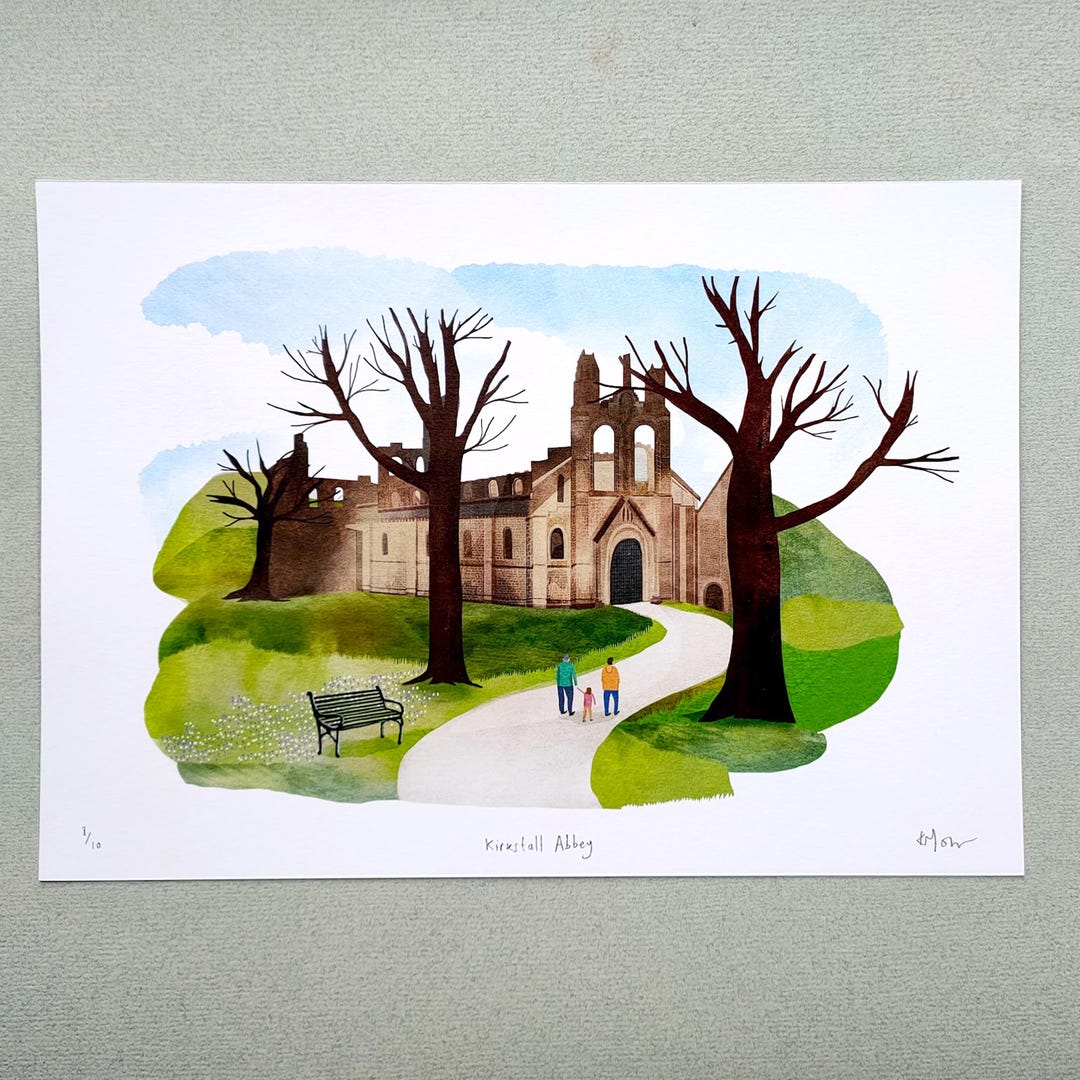 A4 Kirkstall Abbey Print, Leeds Landmark, Local Illustration,yorkshire ...