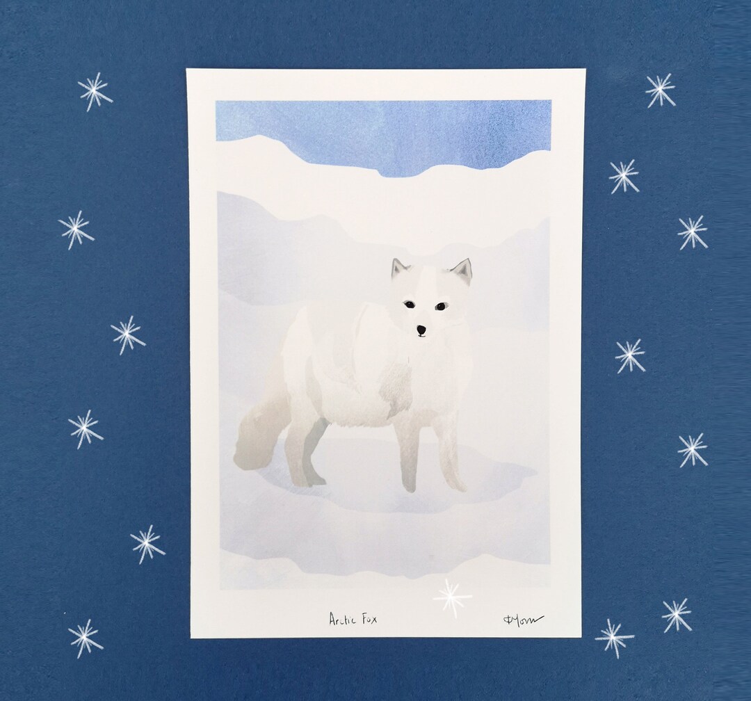 A5 Arctic Fox Print, Animal Print, Christmas Present, Stocking Filler ...