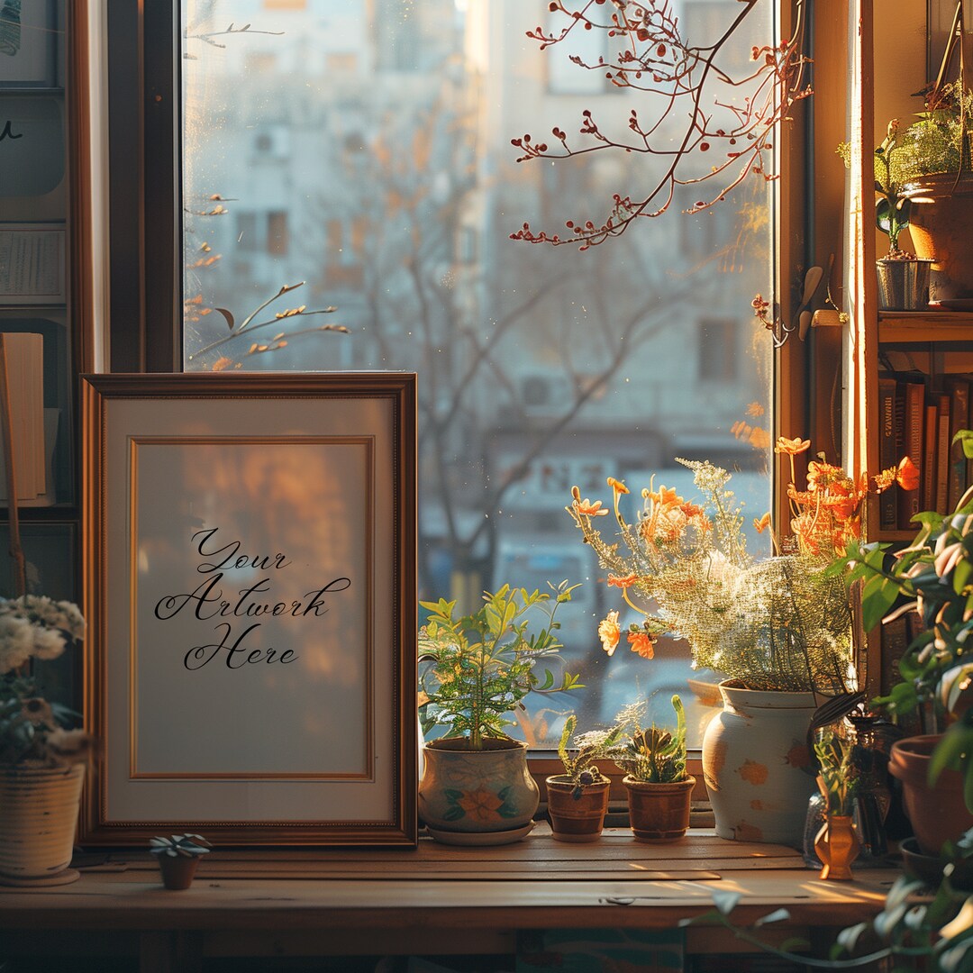 A4 Frame Mockup Photoshop Template for Art and Prints in Windowsill ...