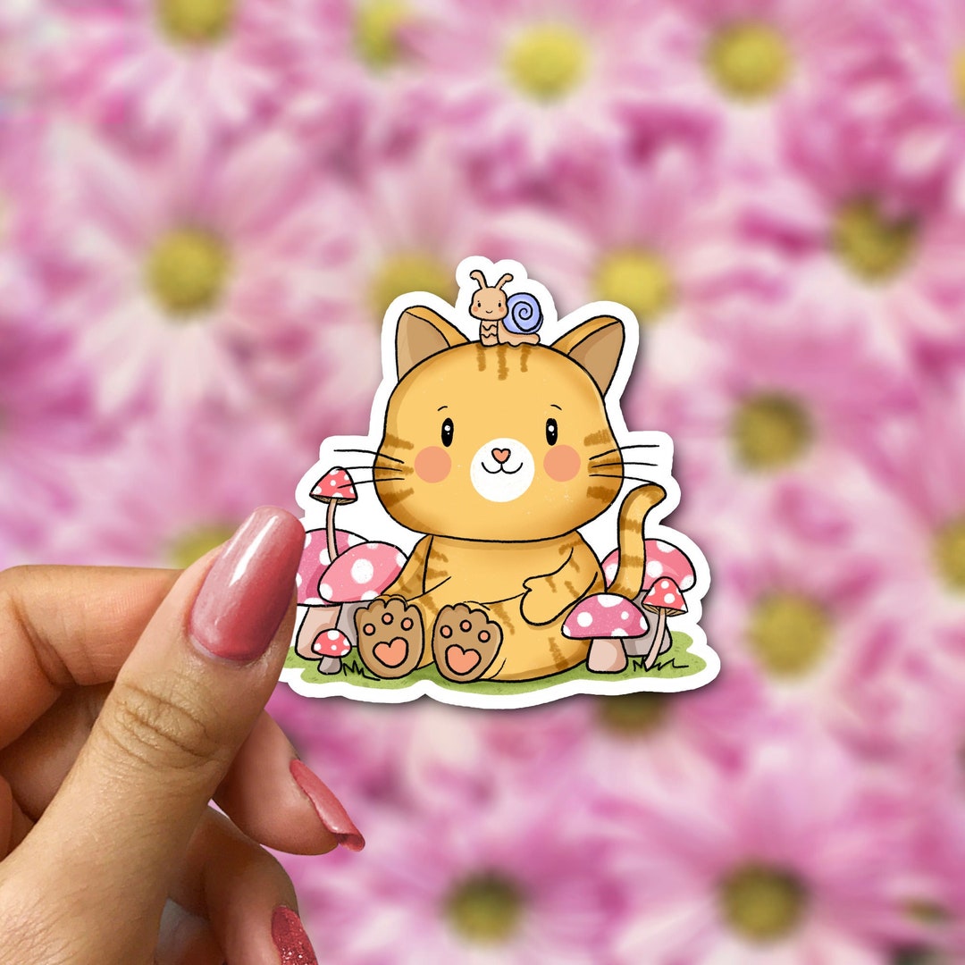 Cat and Mushrooms Sticker - Etsy