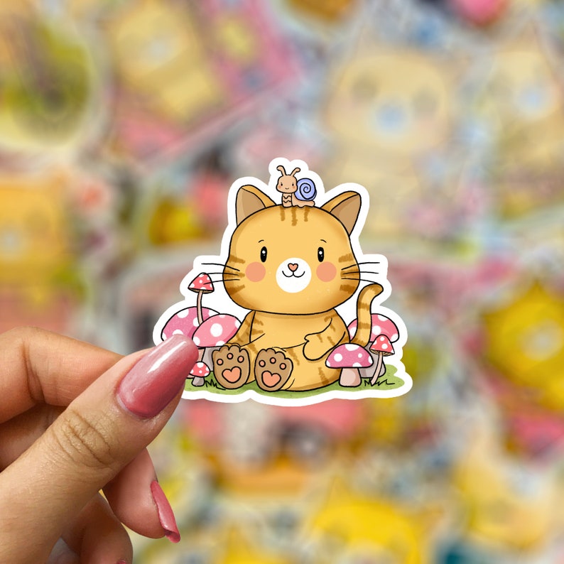 Cat and Mushrooms Sticker - Etsy