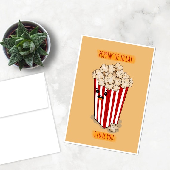 Kawaii Popcorn Greeting Card | Etsy