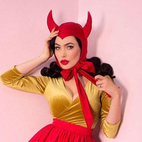 Red Devil Horn Hat Devil Vintage Bonnet Devil Hood Hat With - Etsy