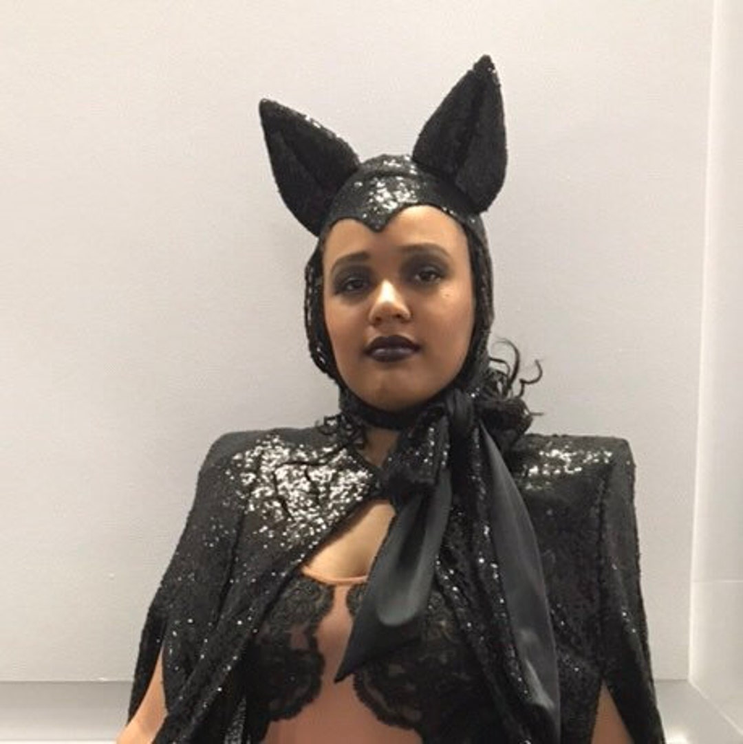 Bat Hood Cat Hood Black Sequins Bat Bonnet Vintage Bat - Etsy