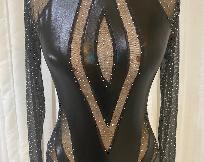 Disco Devil Leotard Mesh Bodysuit Rubber Lycra Rhinestones Aerial Dance ...