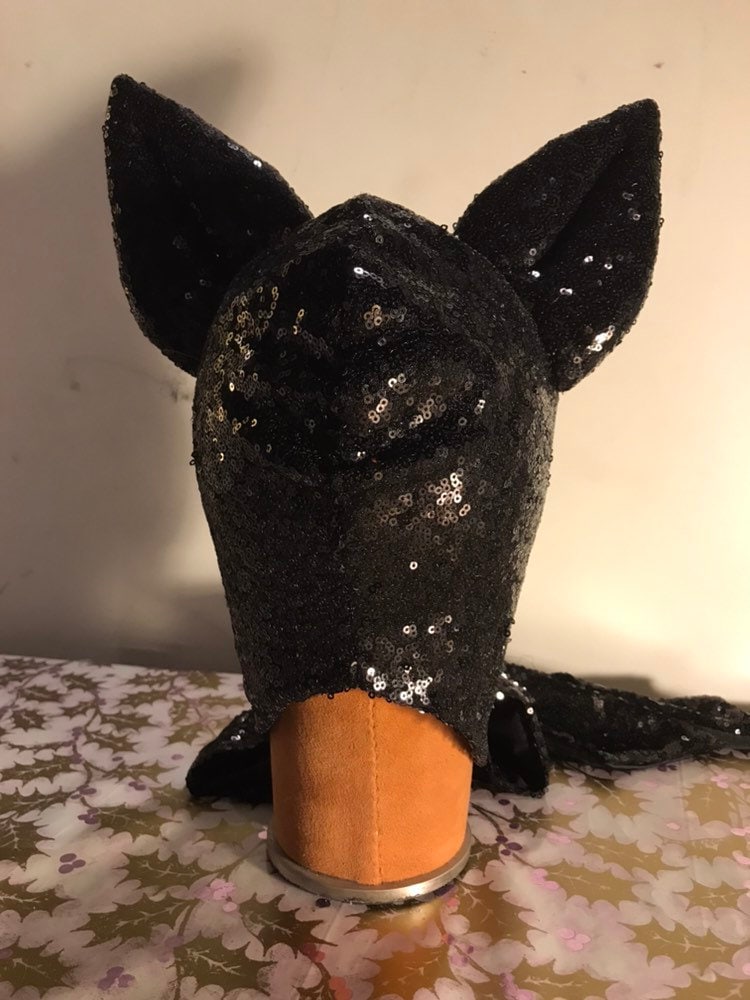 Bat Hood Cat Hood Black Sequins Bat Bonnet Vintage Bat - Etsy