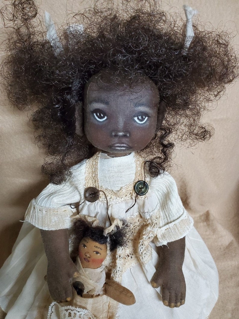 Handmade hand made folk art primitive black cloth doll | Etsy