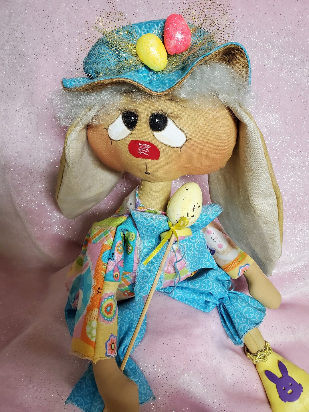 Raggedy Bunny Doll, Hat, Easter Eggs, Floppy Ears, Whimsical - Etsy