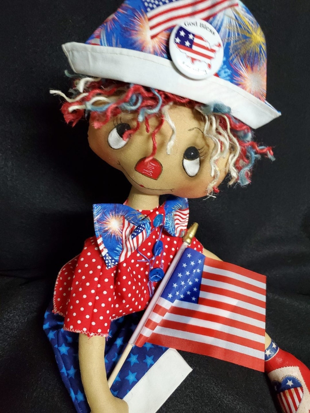 Handmade Patriotic Raggedy Doll - American Flag Primitive Folk Art ...