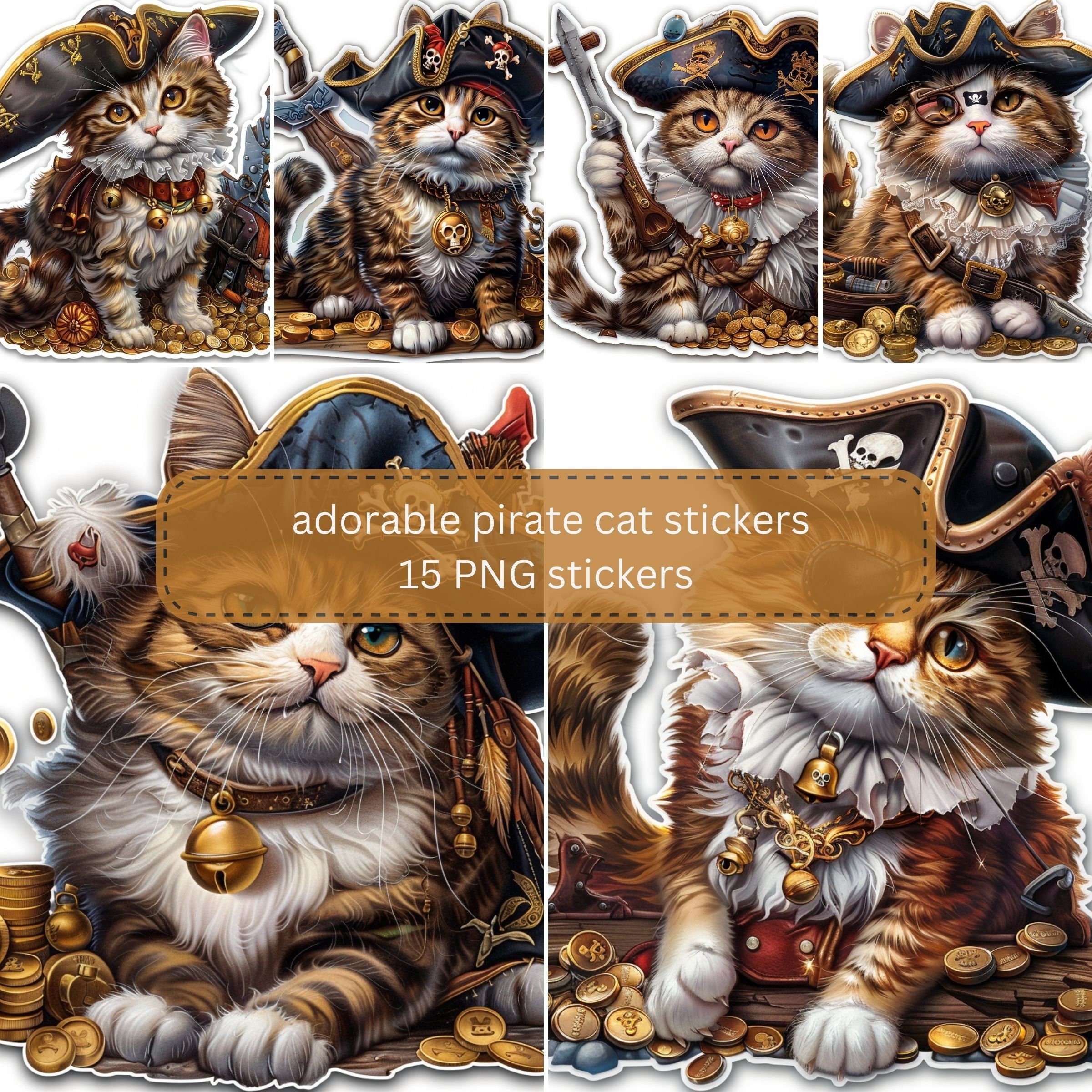 Adorable Pirate Cat Stickers pirate Purr-fect Stickers PNG for DIY ...