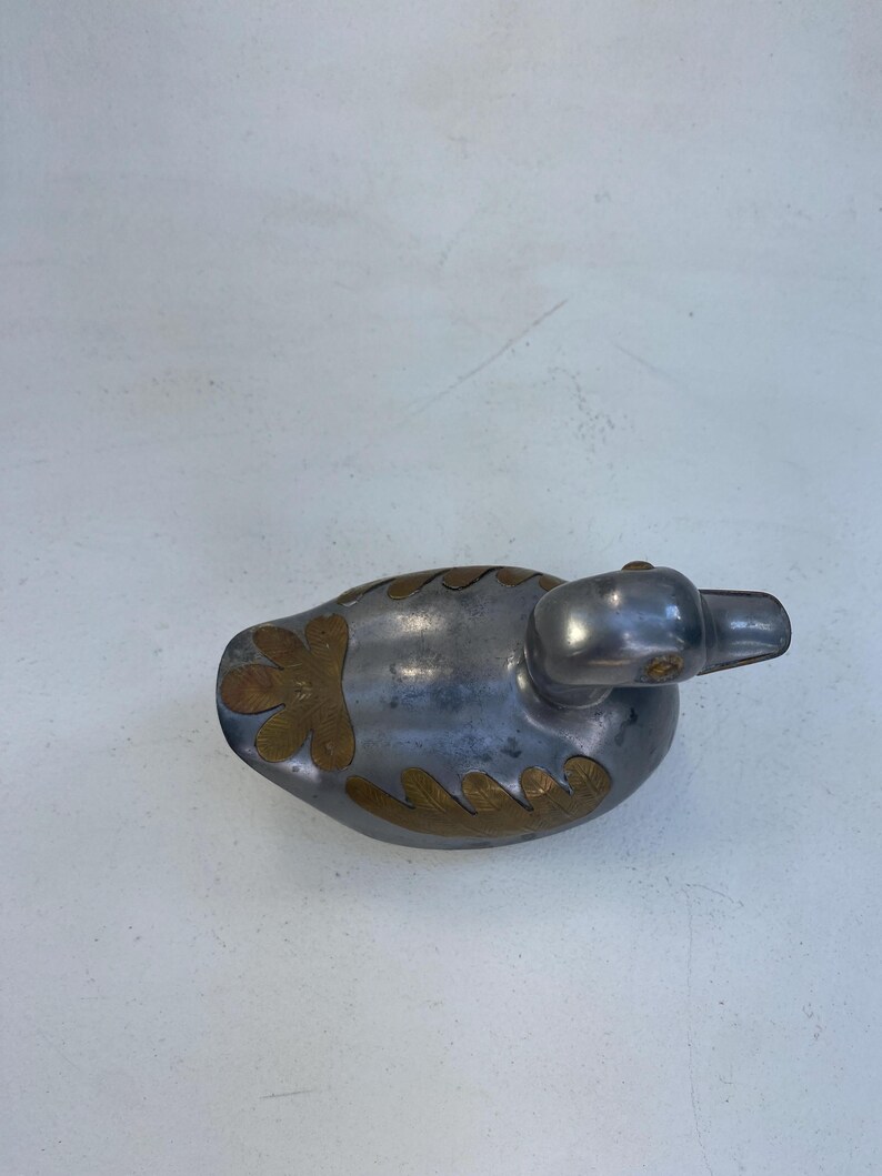 Vintage Duck Lidded Dish, Pewter With Brass Feather Texture - Etsy
