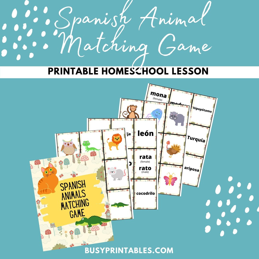 Printable Homeschool Lesson Plan Spanish Animal Matching - Etsy