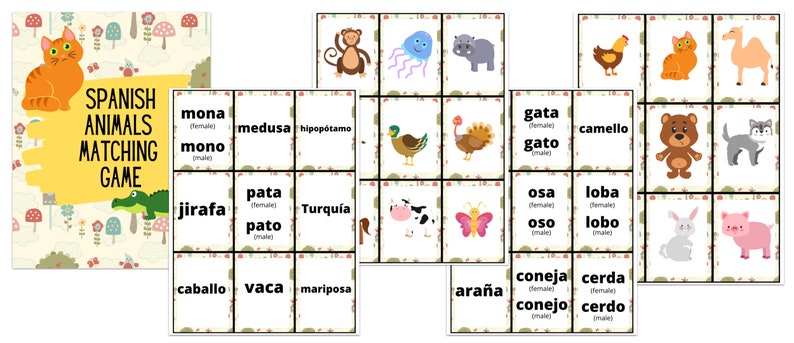 Printable Homeschool Lesson Plan Spanish Animal Matching - Etsy