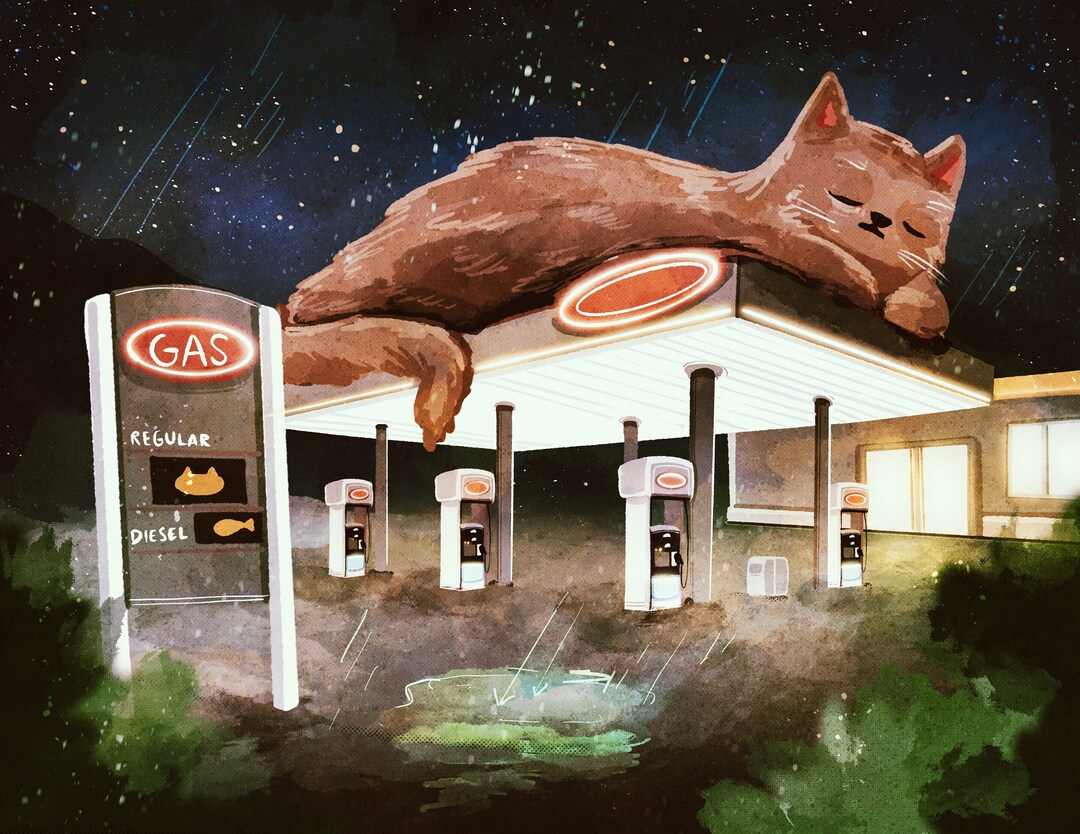 Cat Gas Station Art Print - Etsy